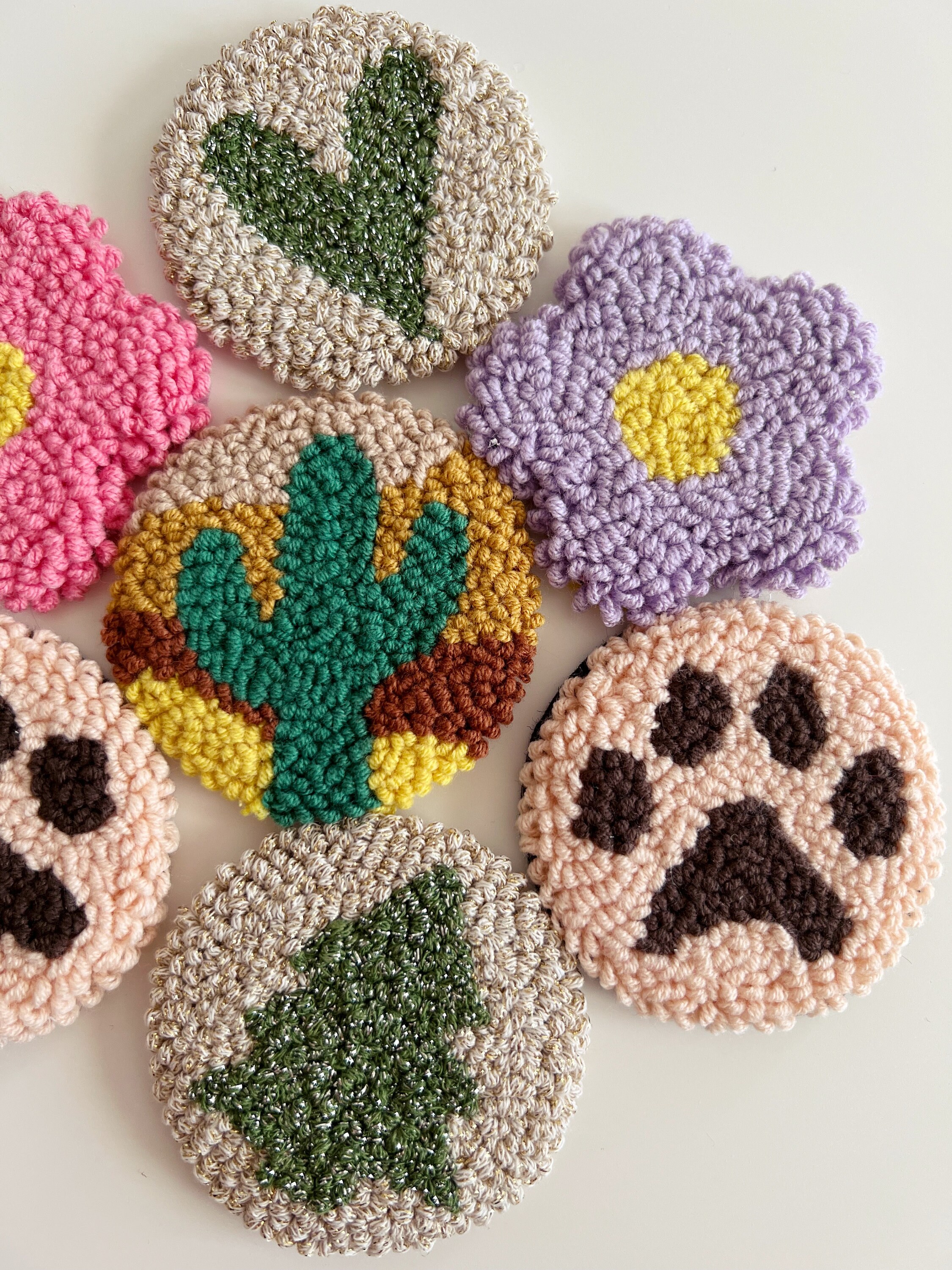 Punch Needle Car Coasters Set of 2, Handmade Coaster, Gift for New Car ...