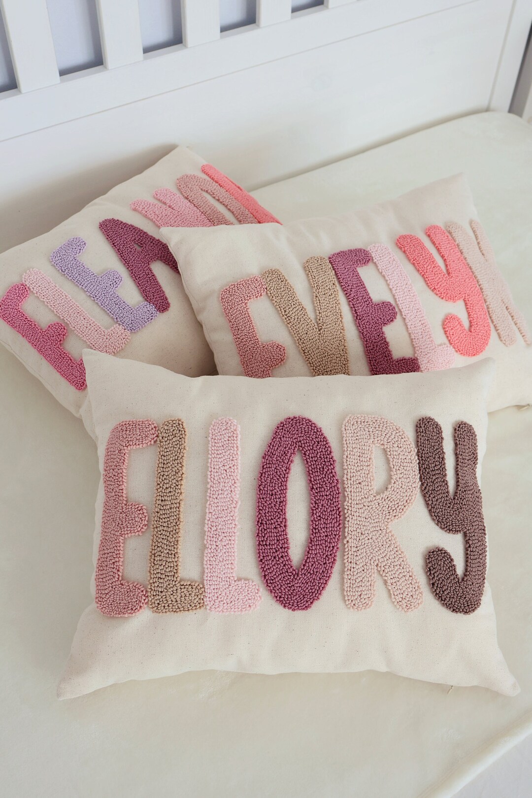 Personalized Punch Needle Baby Pillow, Custom Baby Name Pillow Cover ...