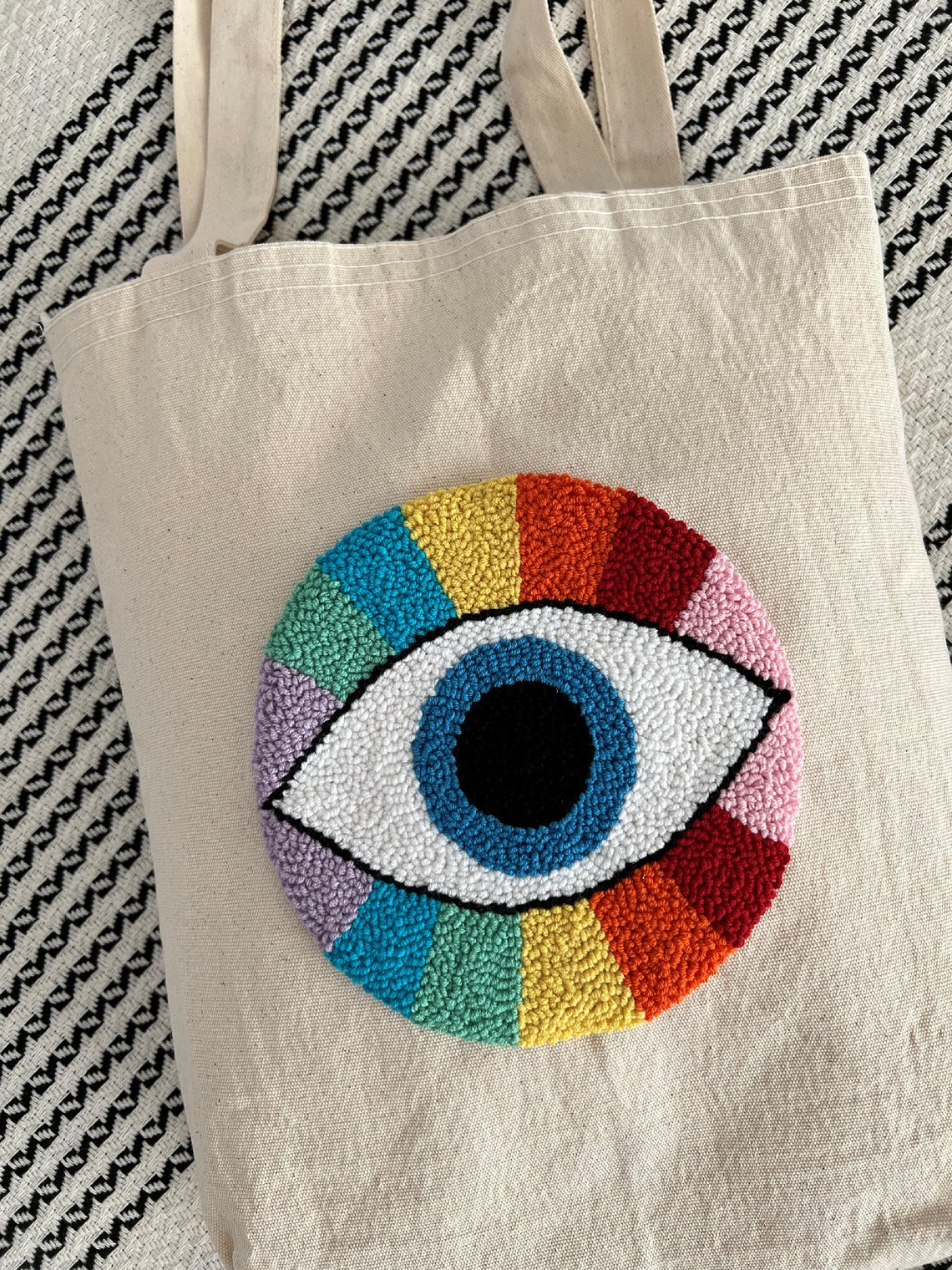 Punch Needle Tote Bag, Tufted and Handmade Bag, Canvas Cloth Bag, Eco ...