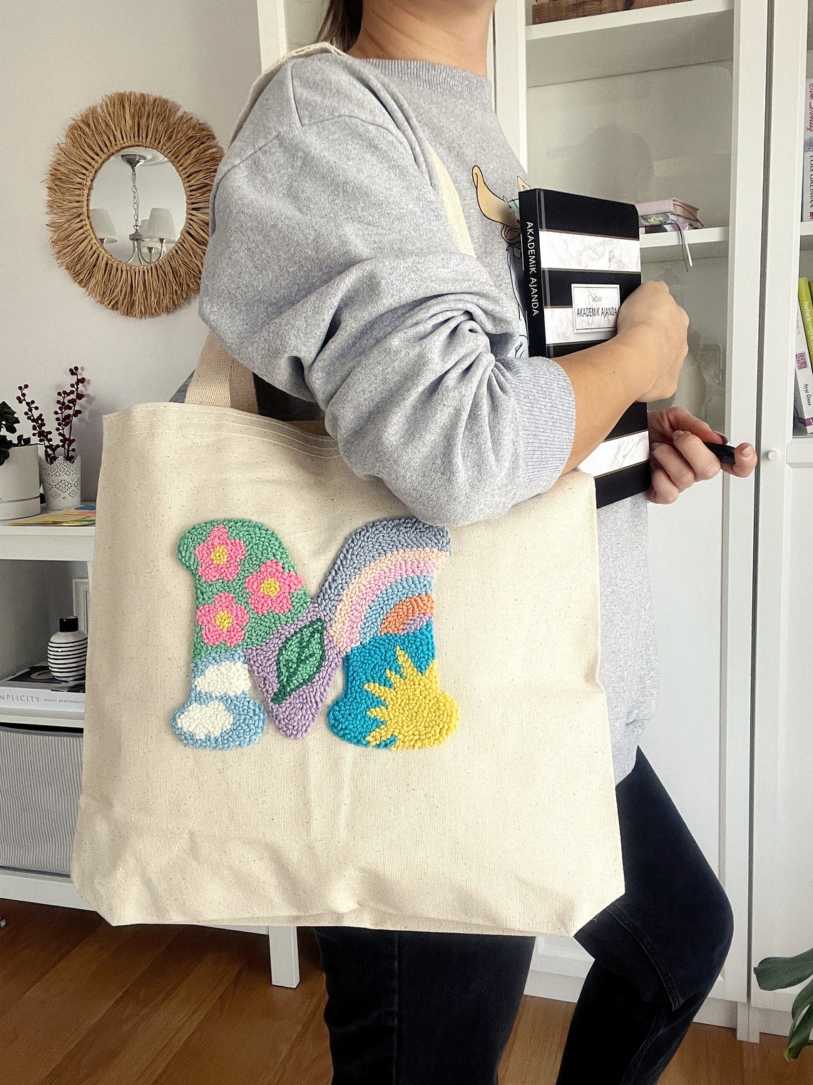 Punch Needle Tote Bag, Tufted and Handmade Bag, Canvas Cloth Bag, Eco ...