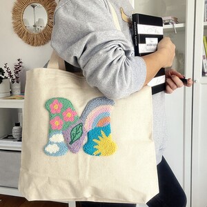 Punch Needle Tote Bag, Tufted and Handmade Bag, Canvas Cloth Bag, Eco ...