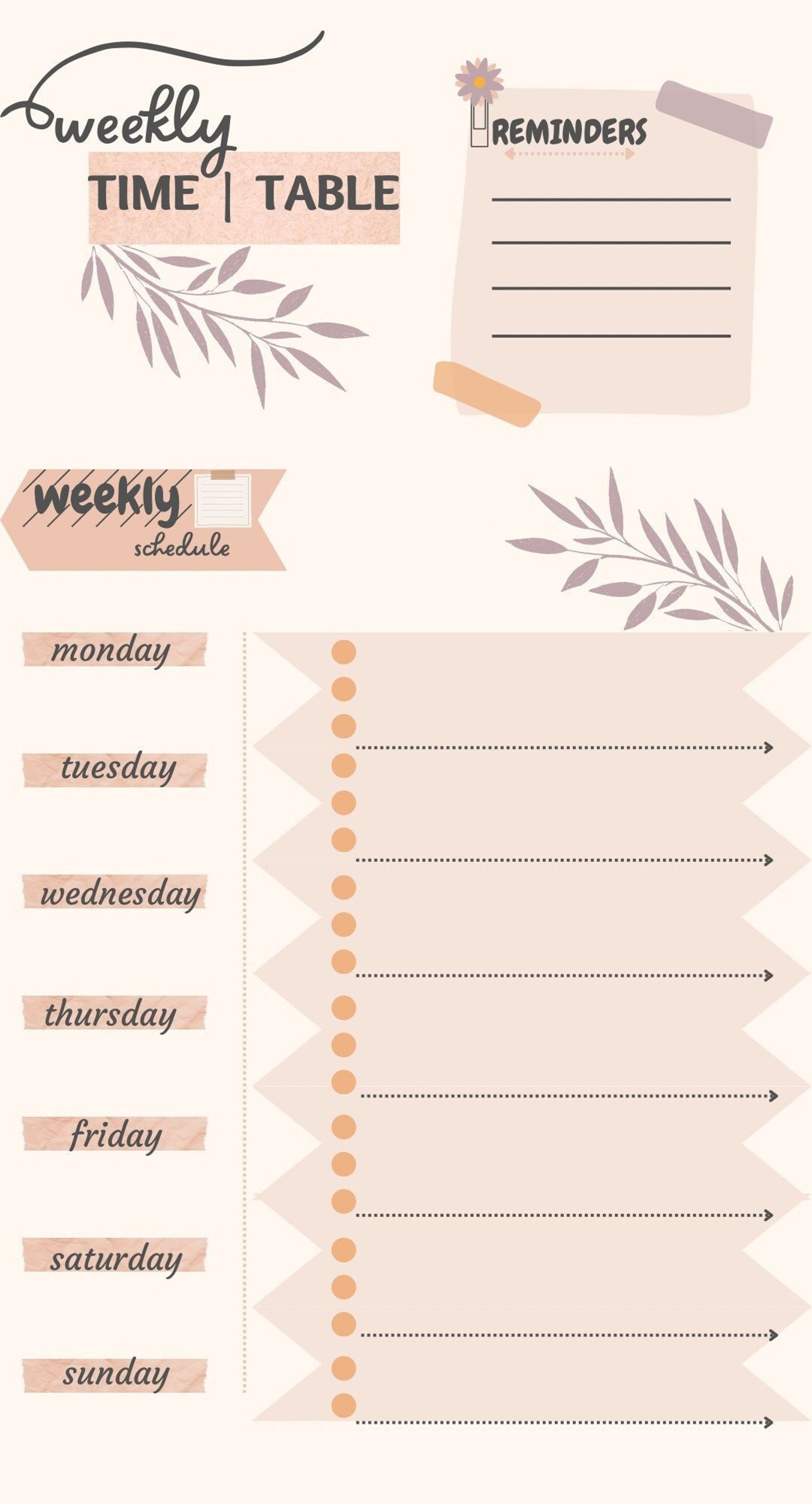 Weekly Time Table. Instant Download. Minimal Productivity Planner ...