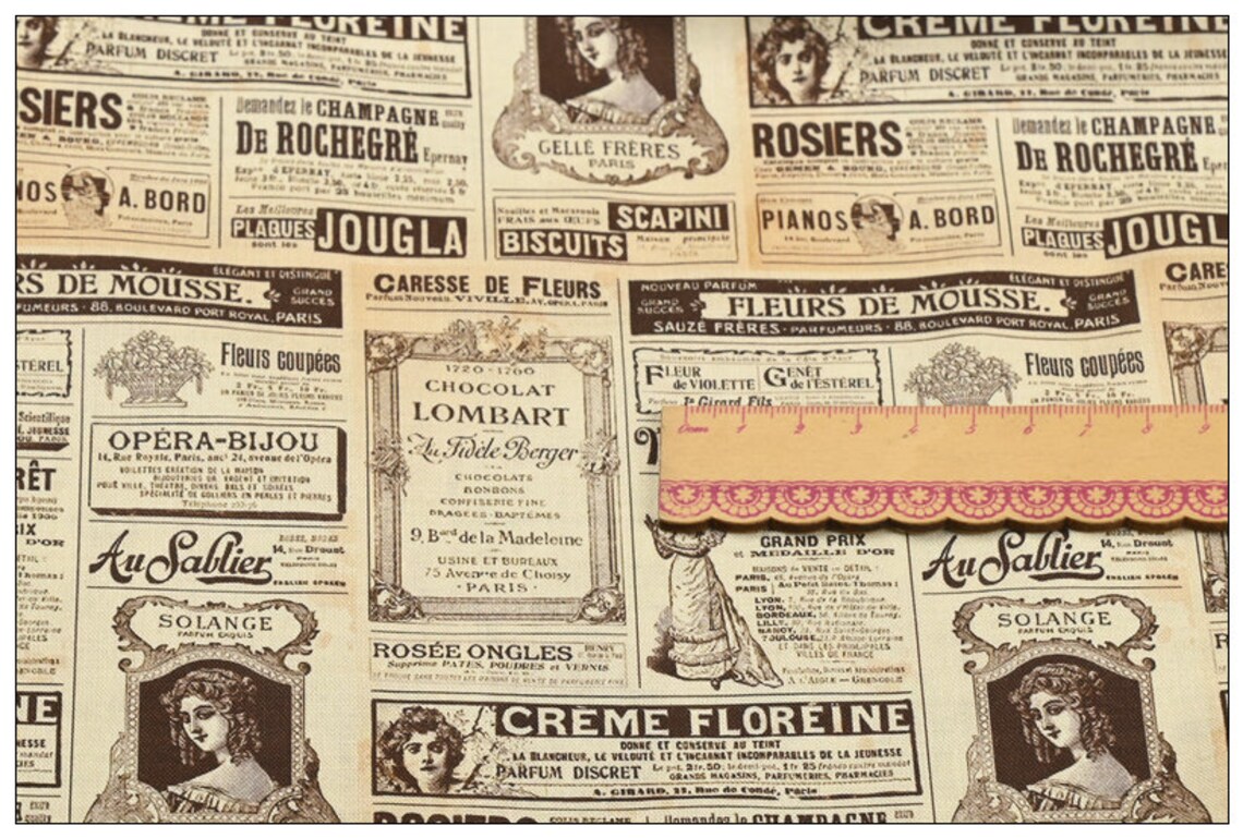 Retro Vintage Newspaper Fabric Newspaper Print Fabric 100% Cotton ...