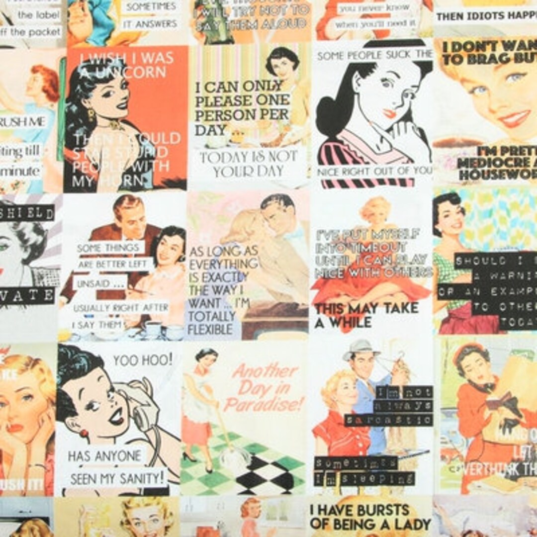 Pop Art Style Retro Ladies Fabric Seventies Fashion Vintage Fabric 100% ...