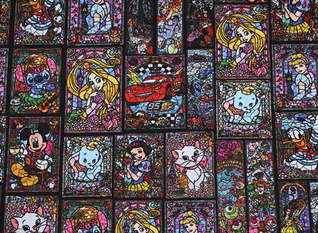 Disney Characters Grid Fabric Princess Marie Cat Stitch Mickey - Etsy