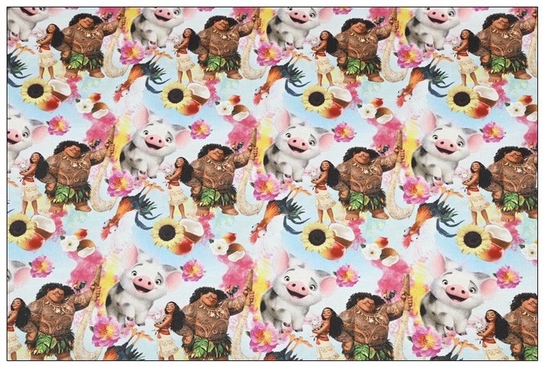 Disney Moana Fabric Heihei and Pua Fabric 100% Cotton Cartoon Cotton ...