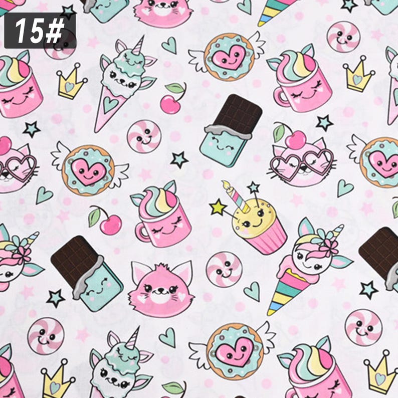 Cartoon Food Animal Mixed Theme Fabric, Sewing and Crafting, by the ...