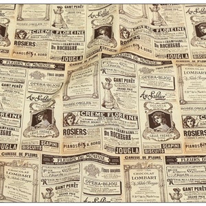 Retro Vintage Newspaper Fabric Newspaper Print Fabric 100% Cotton ...