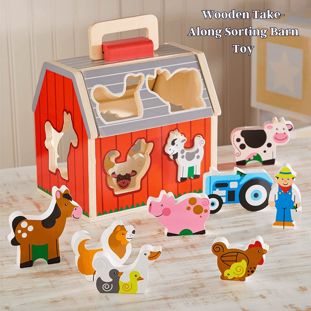 Montessori Wooden Sorting Barn Toy With 10 Farm Play Pieces - Etsy
