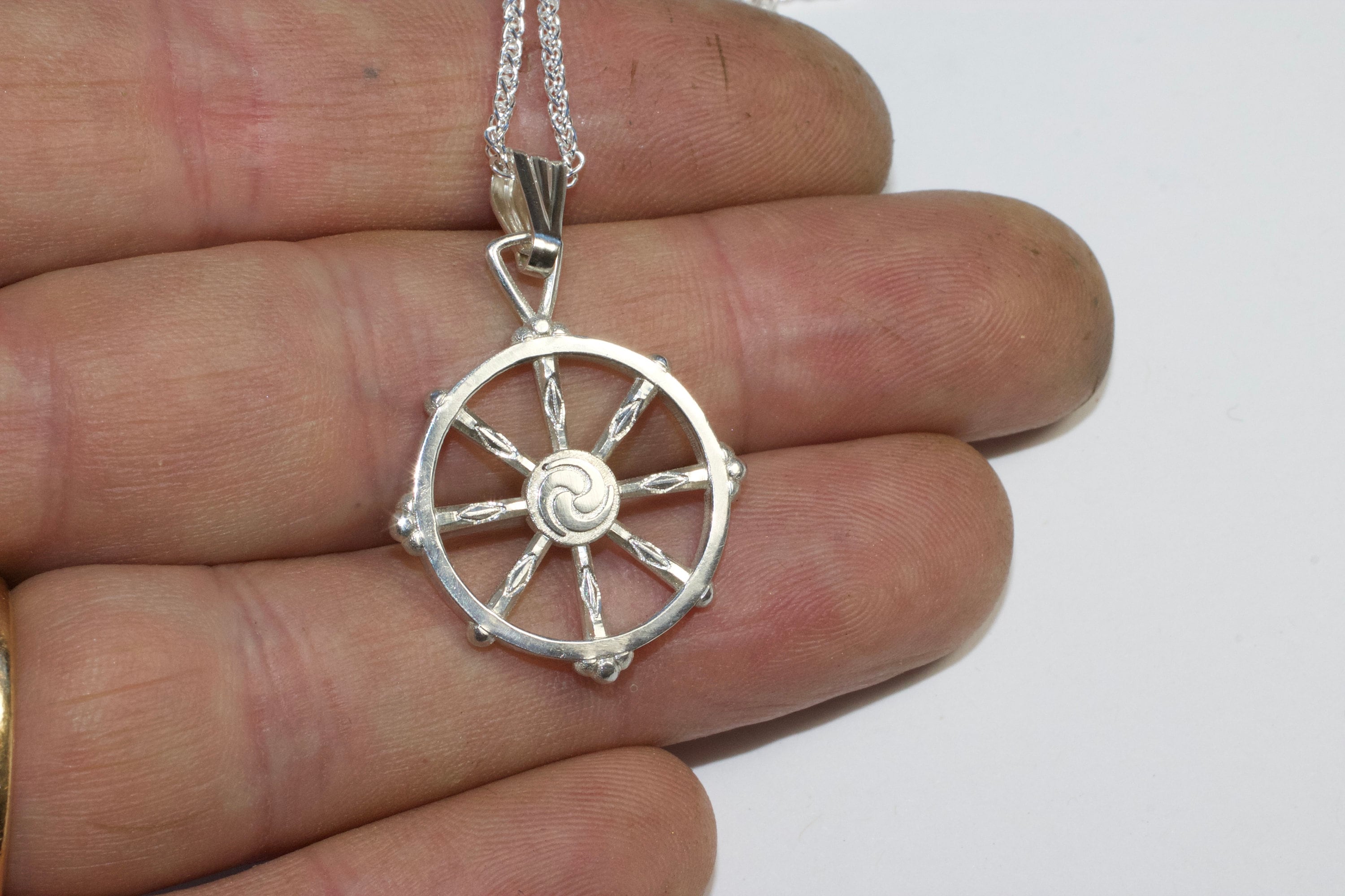 Dharmachakra Pendant Wheel of Dharma Necklace Large Sterling Silver 925 ...