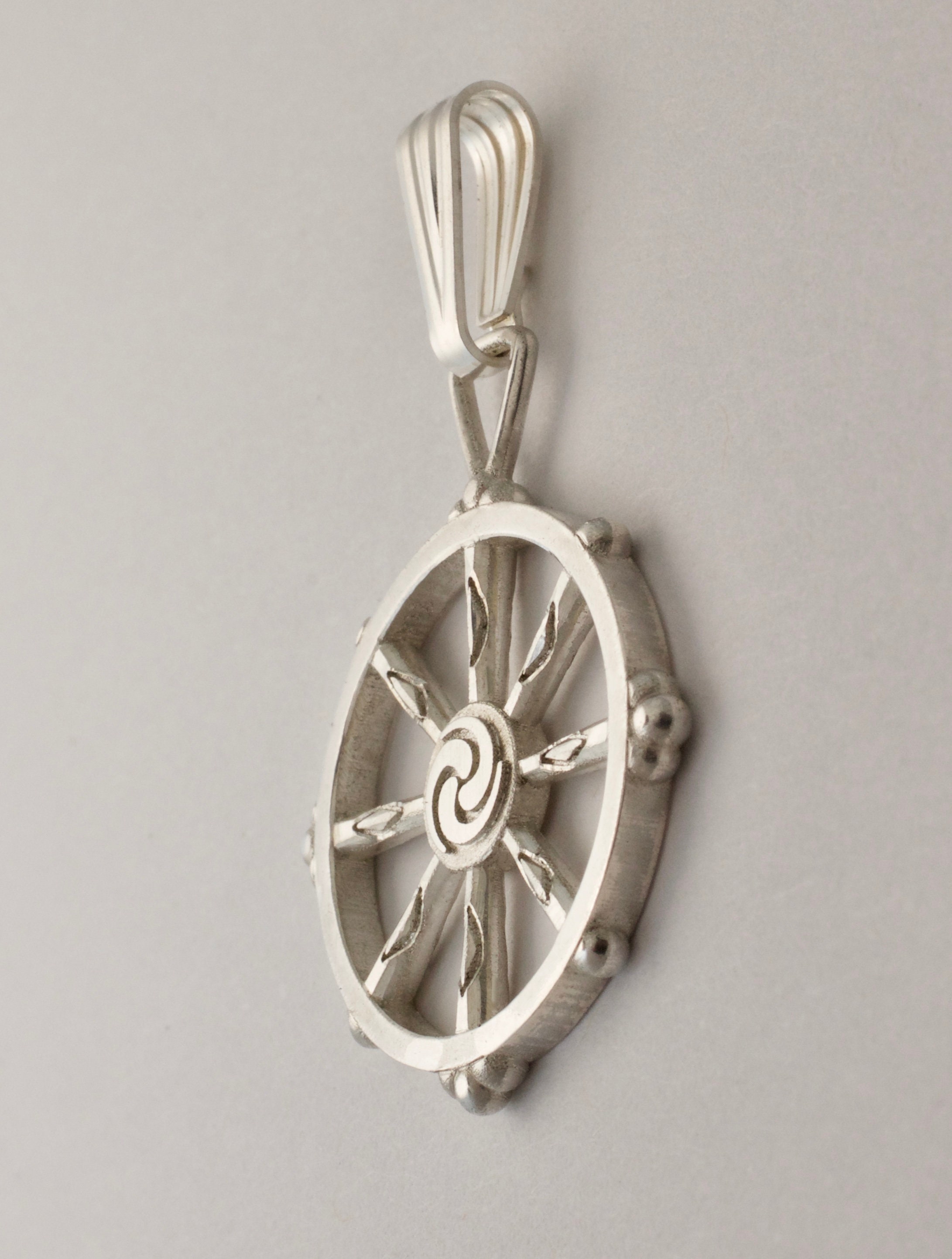 Dharmachakra Pendant | Wheel of Dharma Necklace | Large | Sterling ...