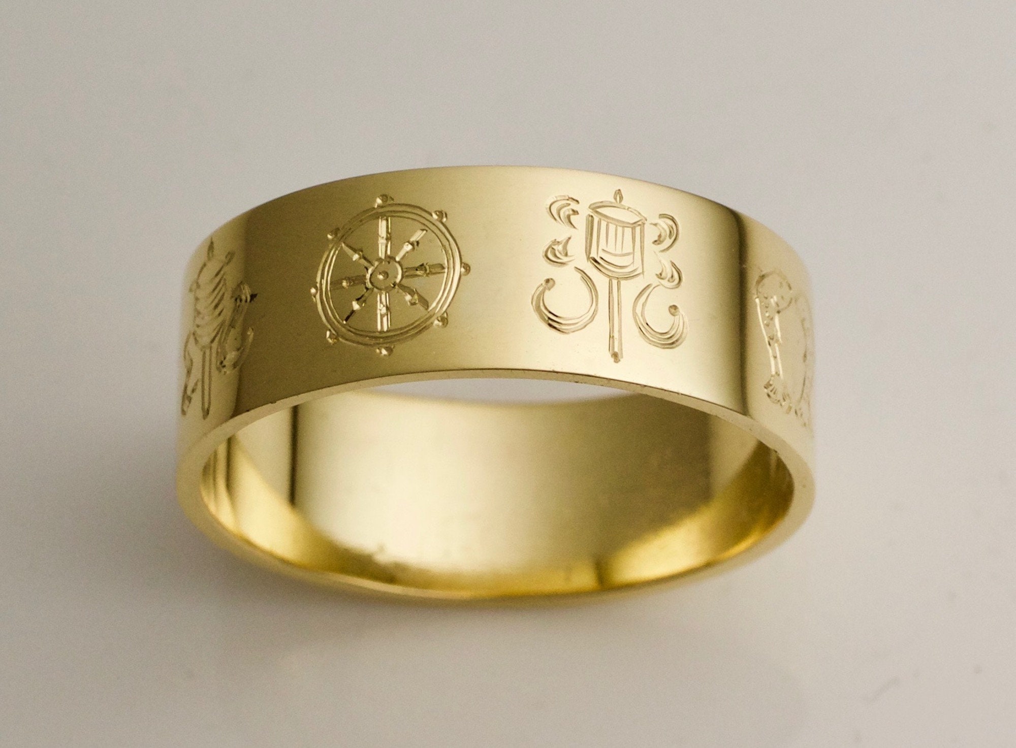 Eight Auspicious Symbols Ring Gold - Etsy