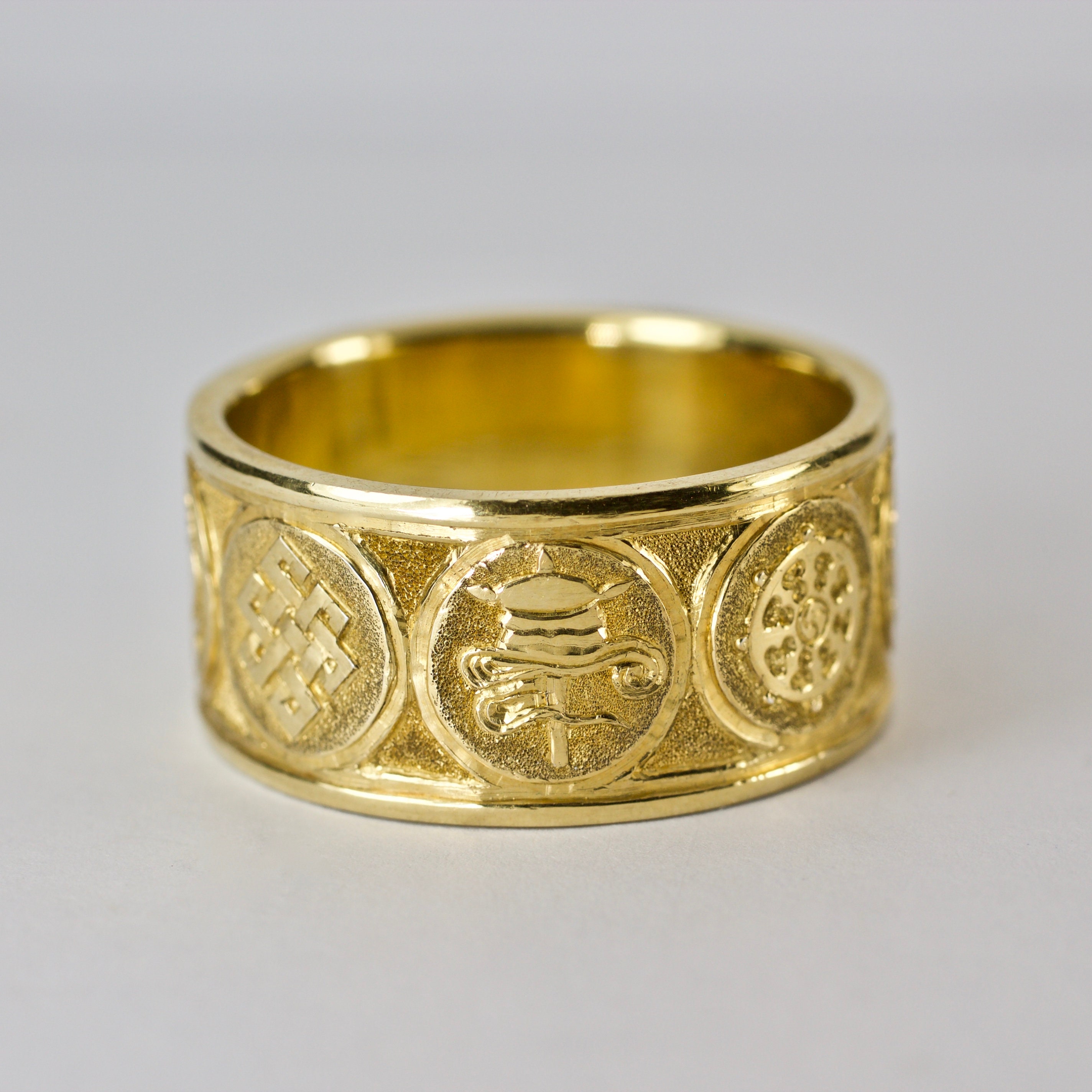 Eight Auspicious Symbols Ring Gold - Etsy