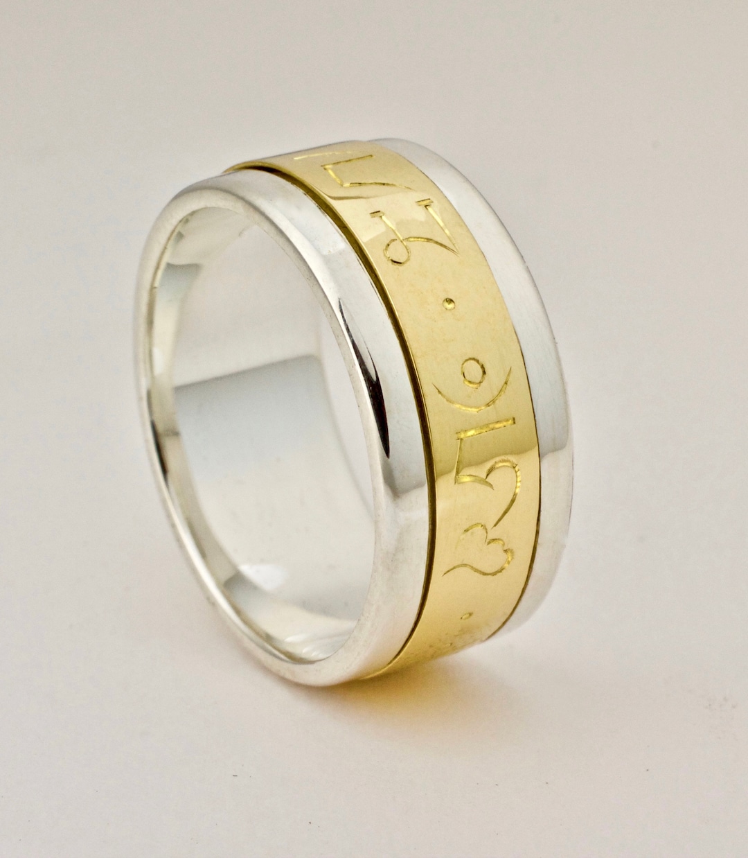 Spinning Mani Mantra Ring Silver and Gold - Etsy