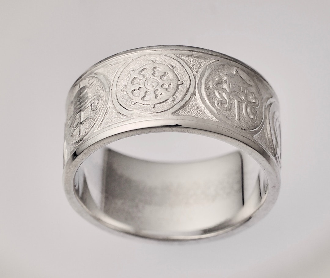 Eight Auspicious Symbols Ring Silver - Etsy