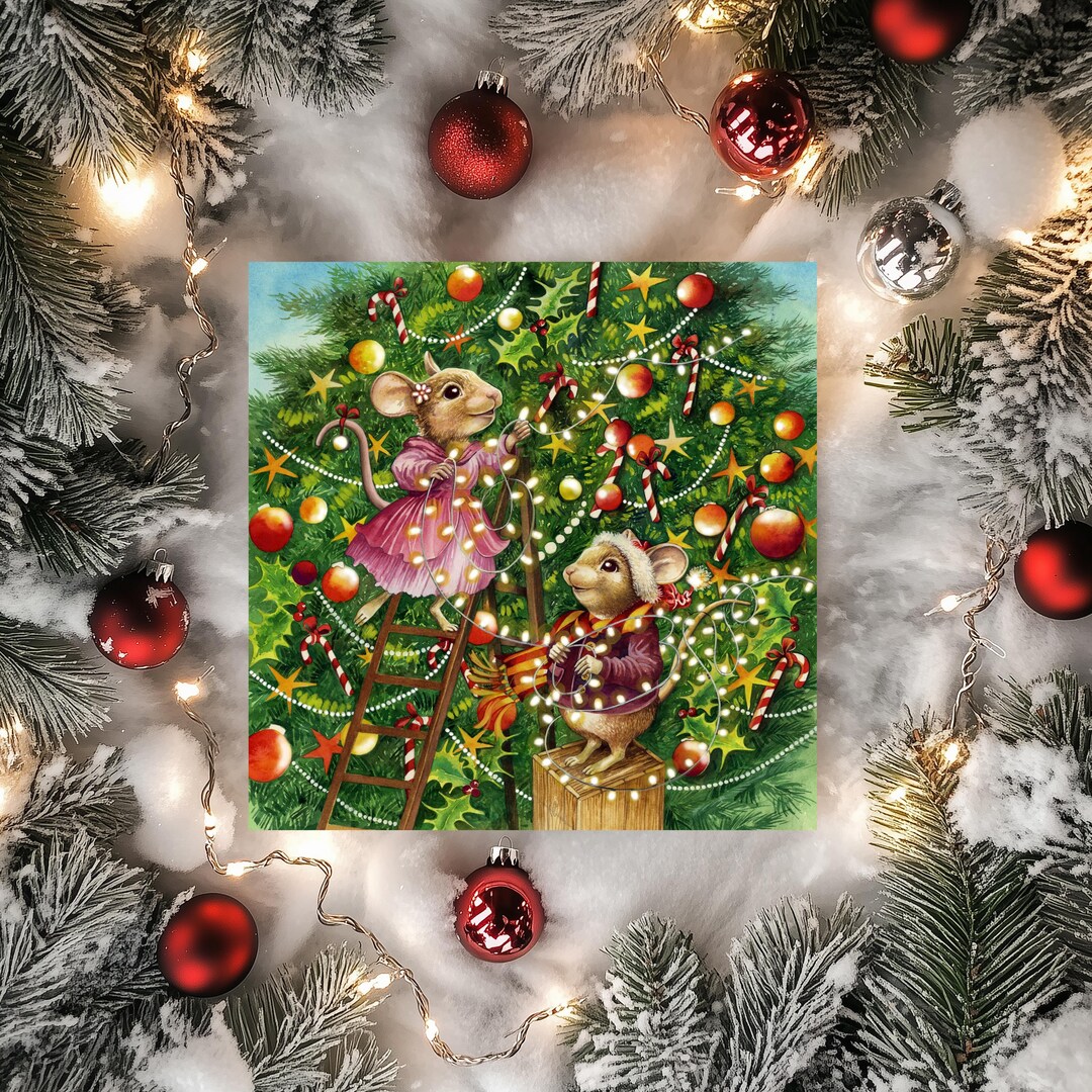 House Mouse Christmas Tree Greeting Card, Bonnie Hawkins Art - Etsy