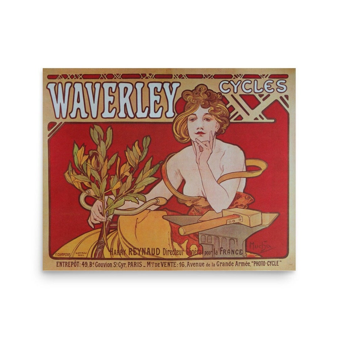 Waverley Cycles (1898). Poster by Alphonse Mucha - Etsy