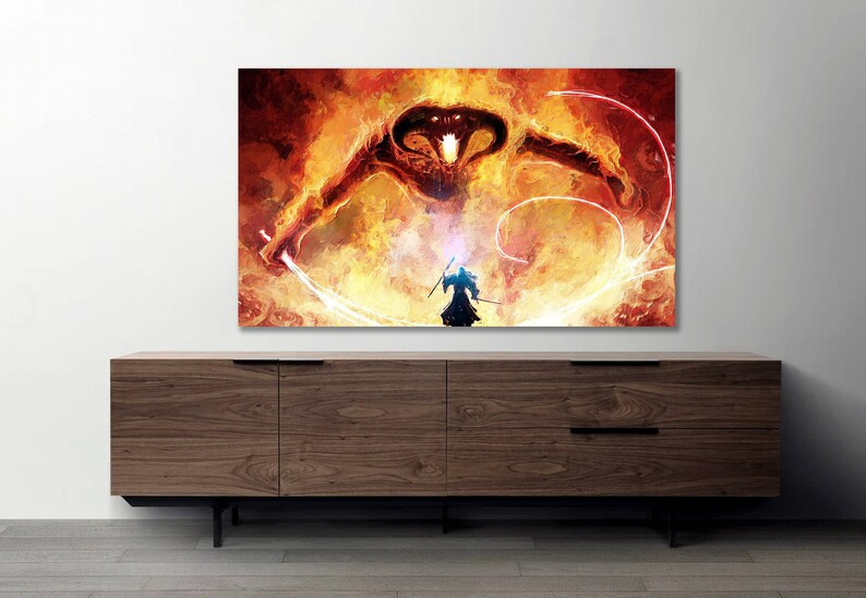 Lord of the Rings Gandalf Fights Balrog Painting Artwork LOTR Gift, Art ...