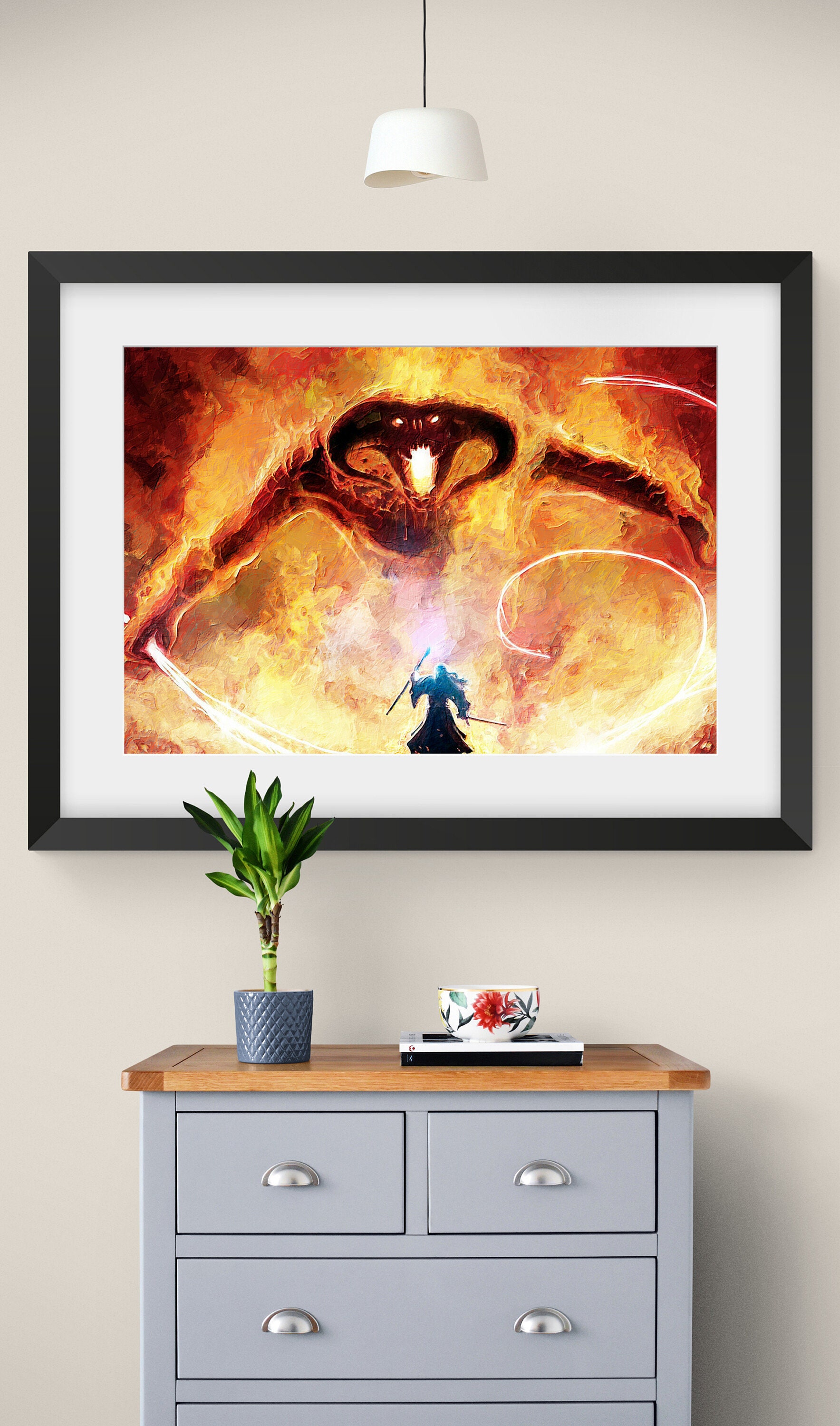 Lord of the Rings Gandalf Fights Balrog Painting Artwork LOTR Gift, Art ...