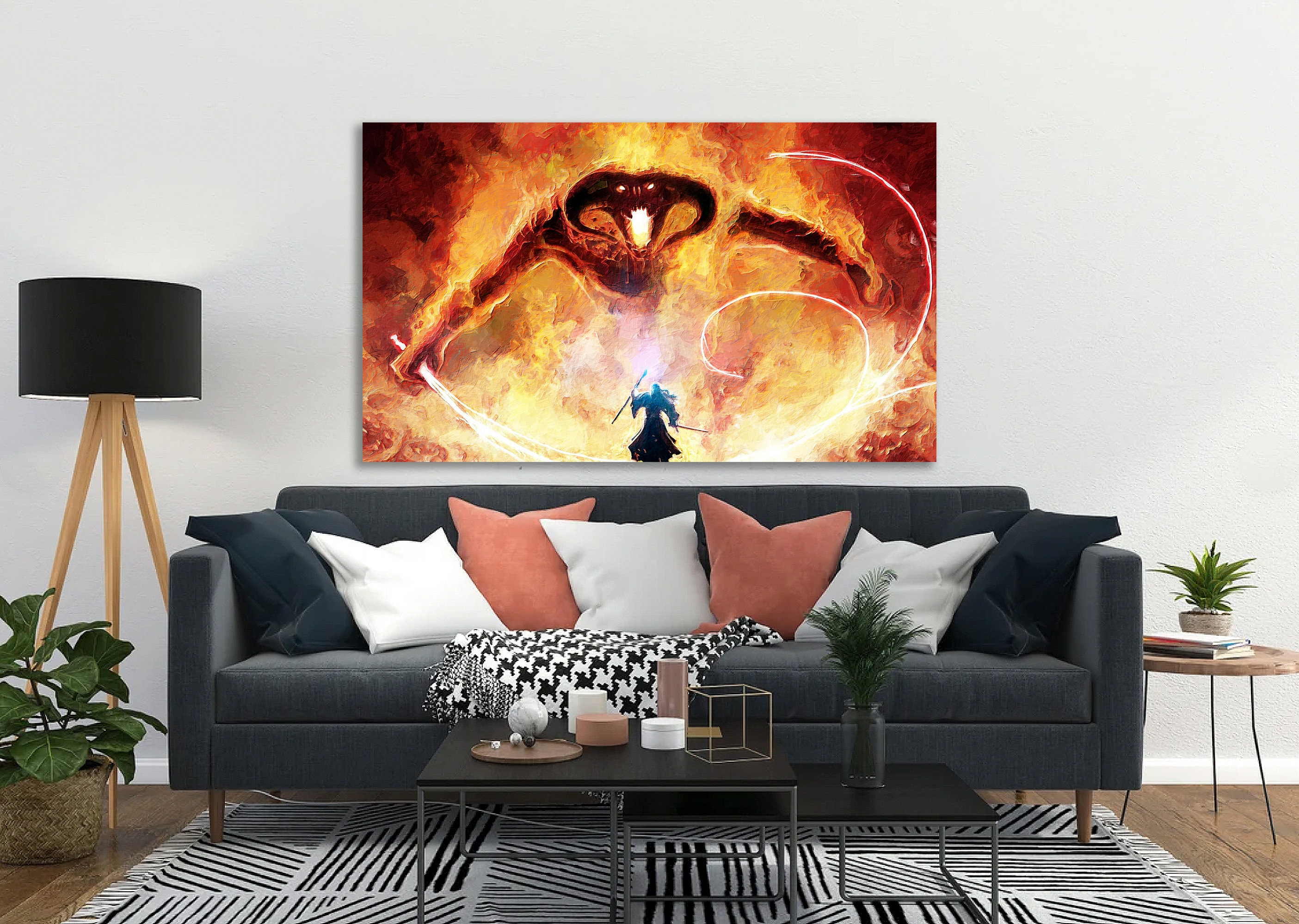 Lord of the Rings Gandalf Fights Balrog Painting Artwork LOTR Gift, Art ...
