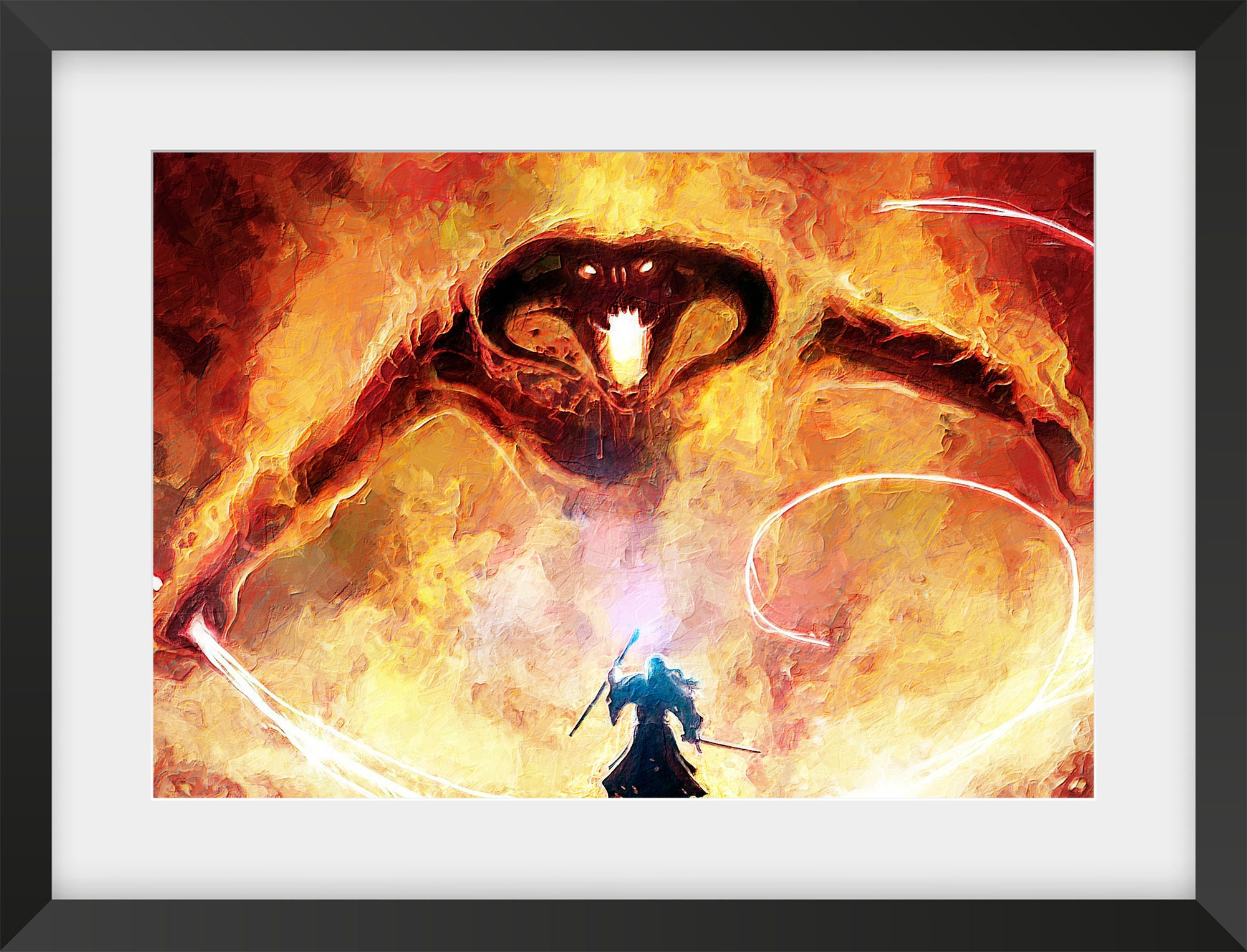 Lord of the Rings Gandalf Fights Balrog Painting Artwork LOTR Gift, Art ...
