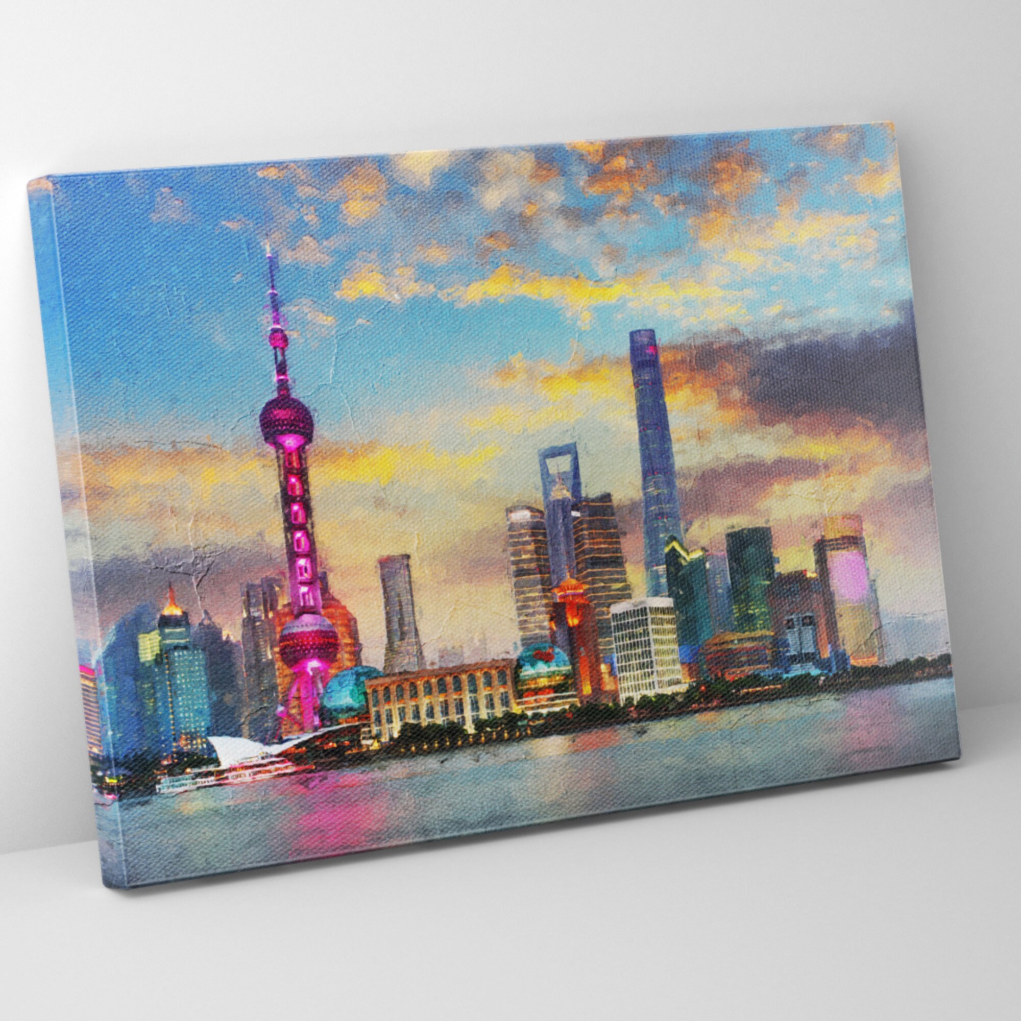 Shanghai Skyline Artwork | Oil Painting – Canvas, Framed Print - Etsy