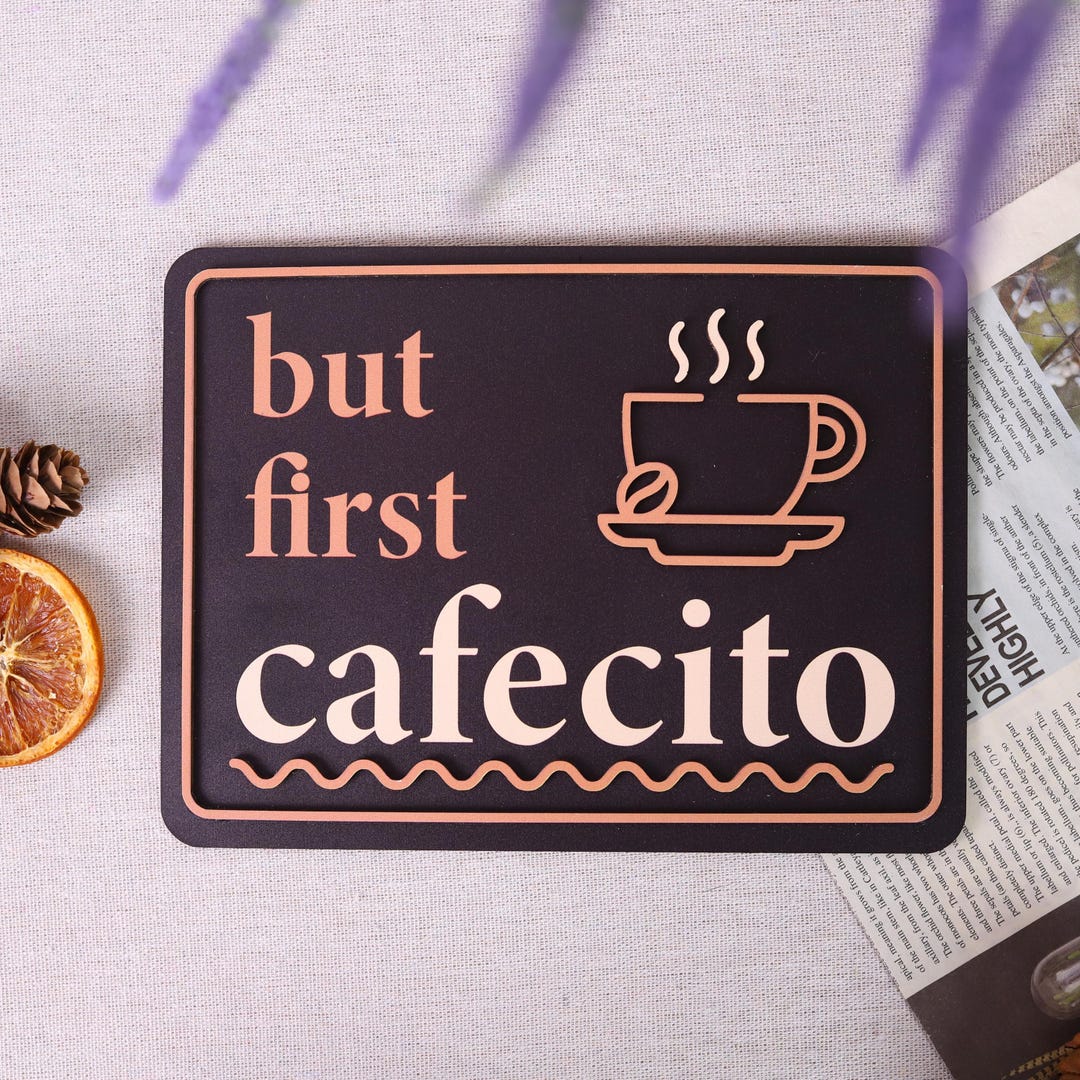 But First Cafecito Retro Coffee Bar Art, Spanish Coffee Station Wood ...