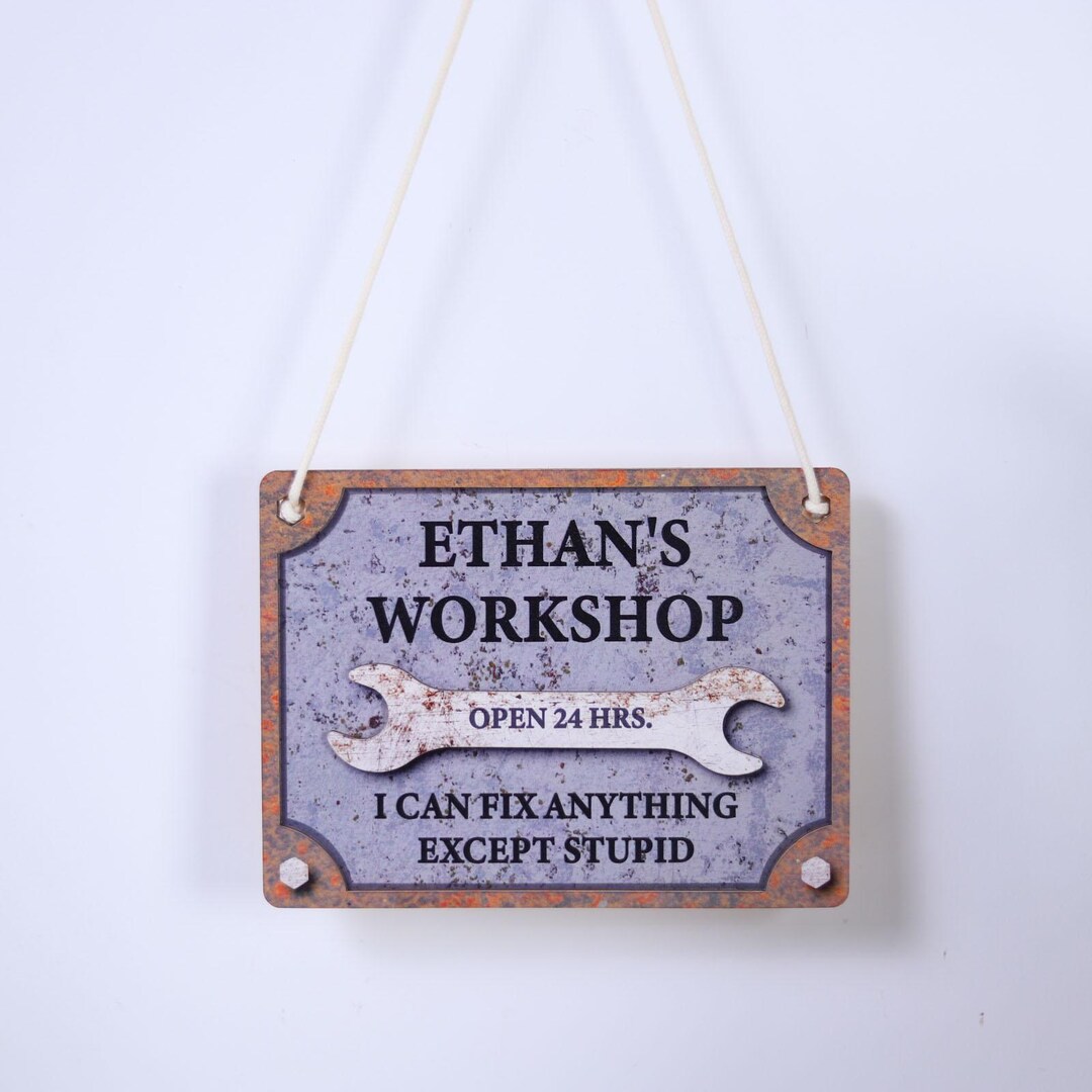 Personalized Workshop Sign, Custom Name Garage Decor, Funny Handyman ...