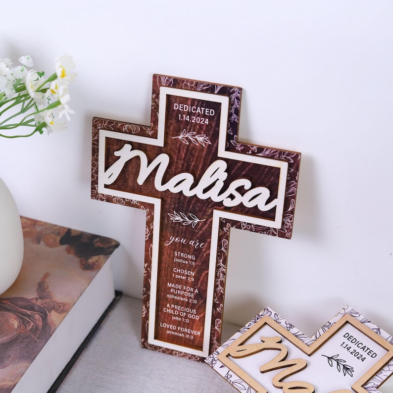Personalized Wooden Cross Gift, Custom Name Religious Wall Decor ...