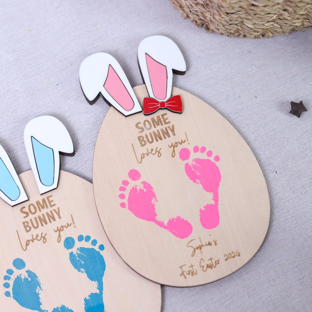 Baby First Easter Footprint Art, Personalized Some Bunny Loves You Sign ...