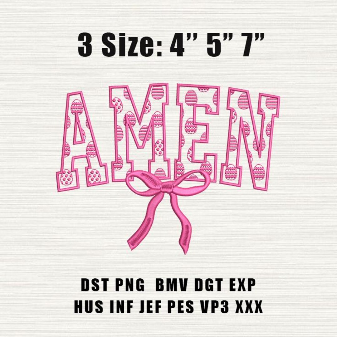 Floral AMEN Pink Bow Embroidery Design, Applique Varsity Font ...