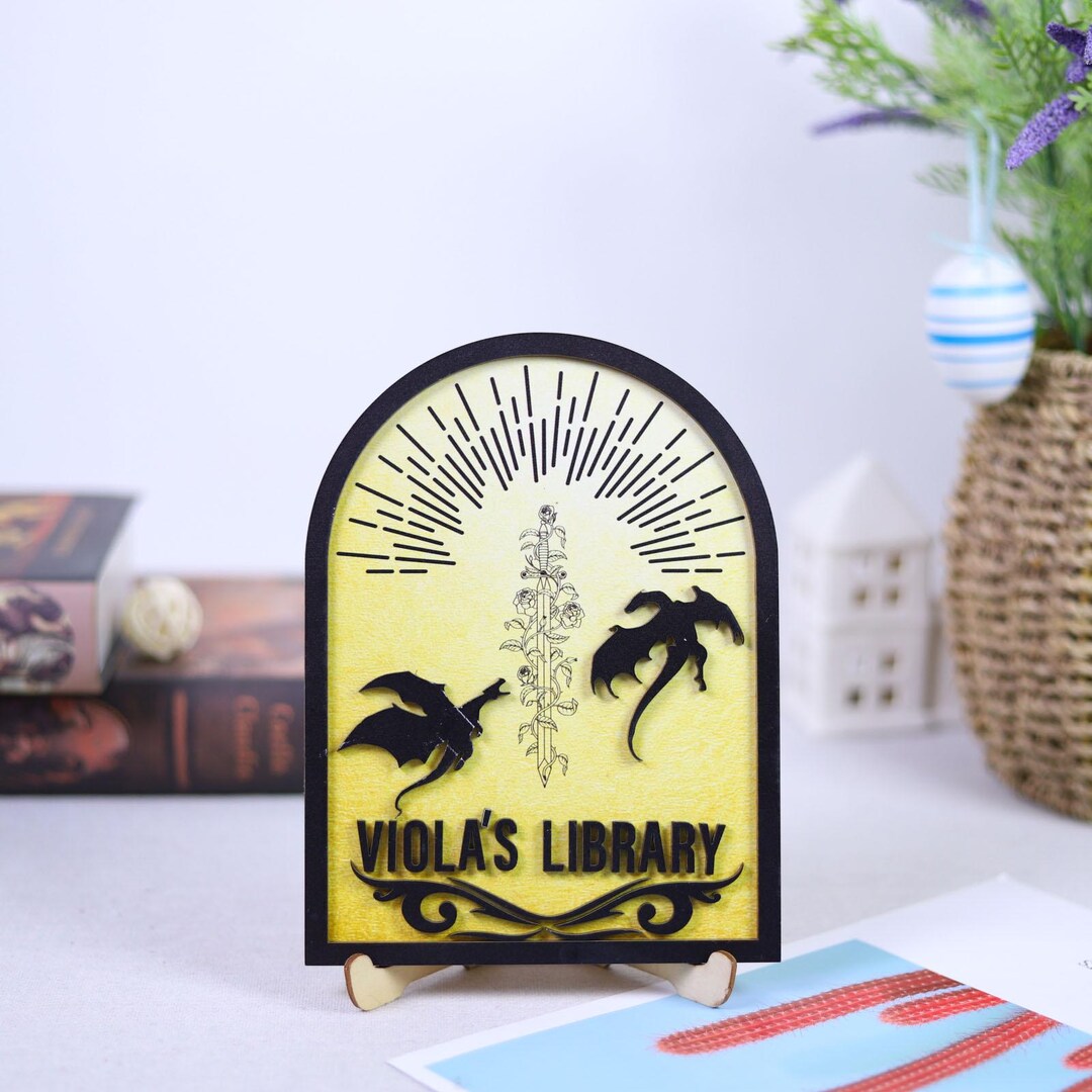 Personalized Book Nook Sign, Custom Library Wood Decor, Dragon and ...