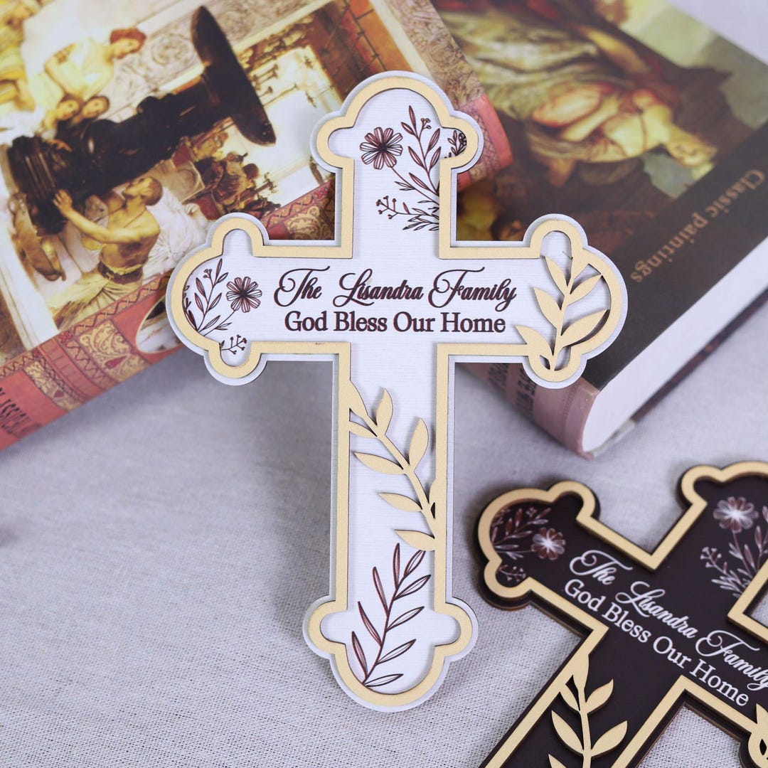 Personalized Wooden Cross Wall Decor, Custom God Bless Our Home Sign ...