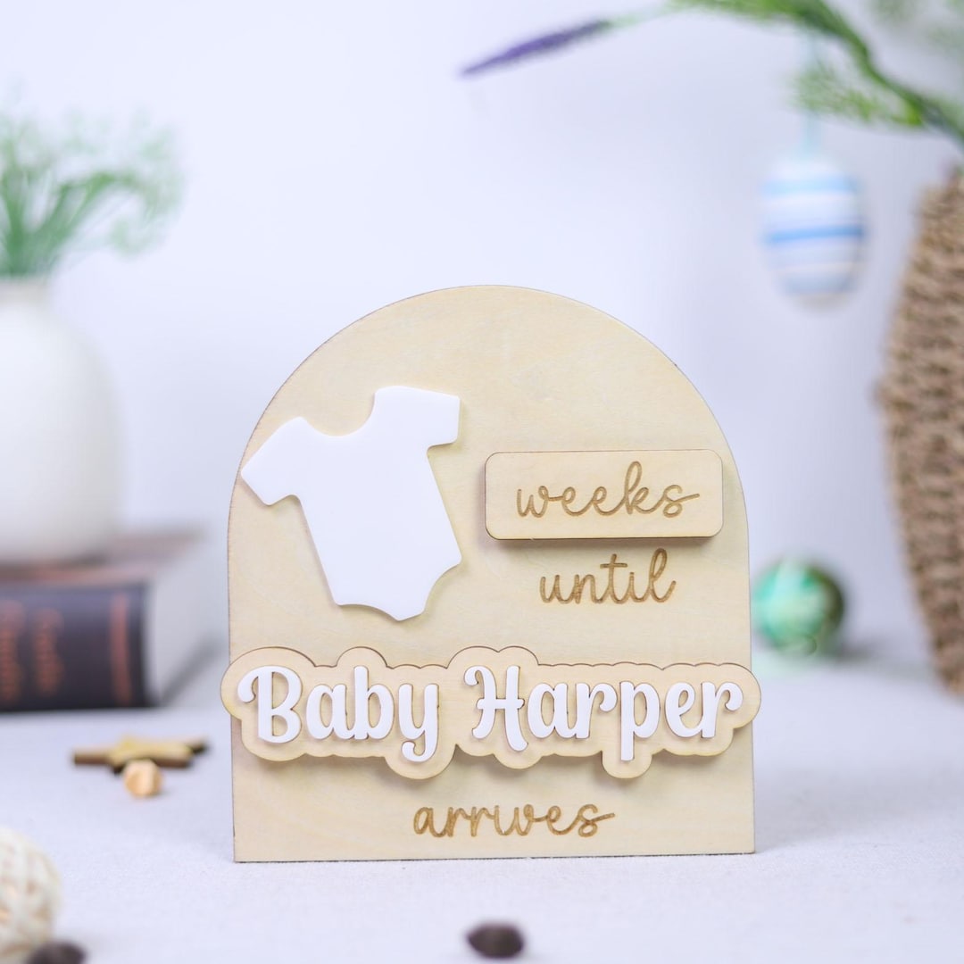 Personalized Baby Countdown Sign, Weeks Until Baby Arrives Wood Plaque ...
