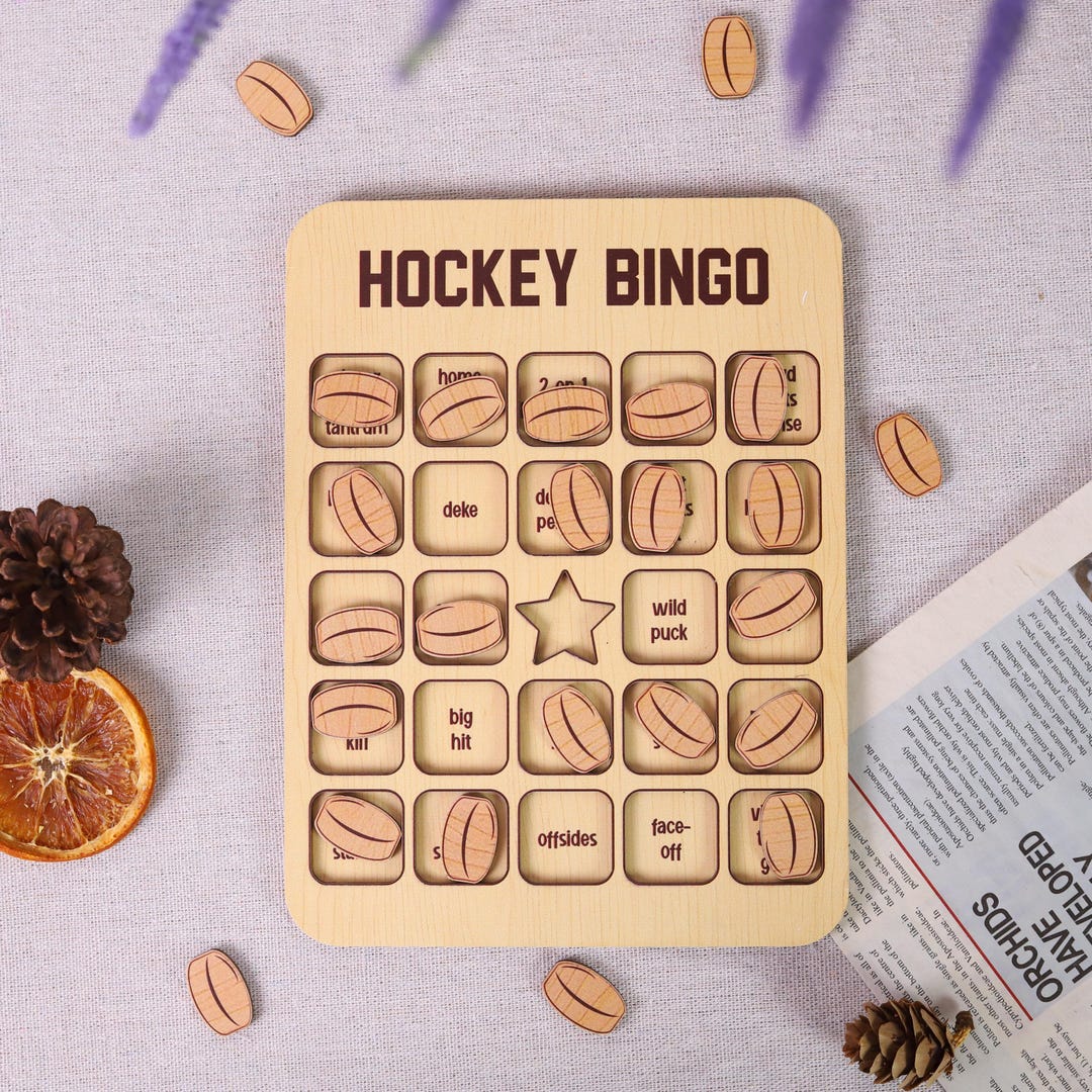 Reusable Wooden Hockey Bingo Game Board for Family Game Night, Ice ...