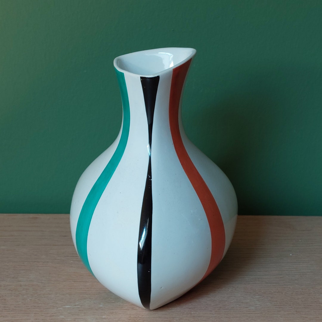 BRUTALIST MODERNIST VASE Vintage Porcelain Striped Vase Hungarian ...