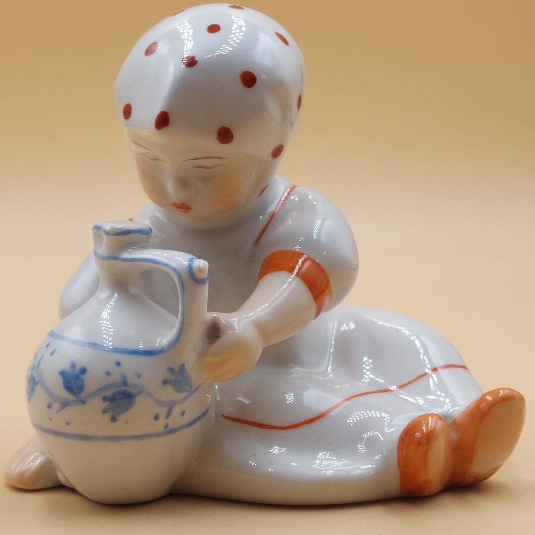 GIRL WITH JUG- Vintage Little Girl With Jug- by András Sinkó- Hungarian ...
