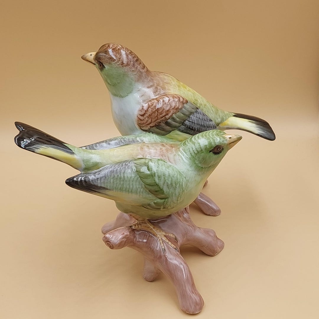 VINTAGE GREEN BIRDS- Porcelain Pair of Birds- Exclusive Hungarian ...