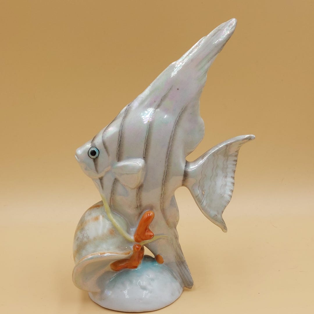 FISH ON SHELL- Porcelain Fish Figurine- by Miklós Veress- Hungarian ...