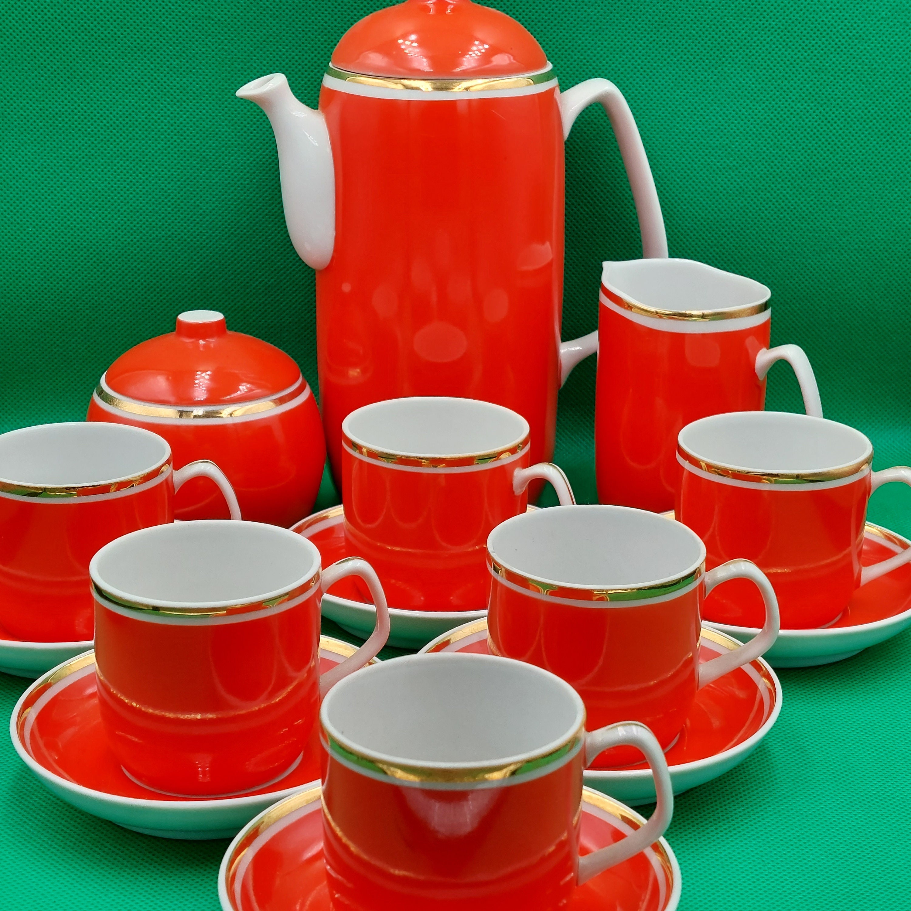 VINTAGE COFFEE SET Red and Gold Coffee Set Vintage Coffee - Etsy