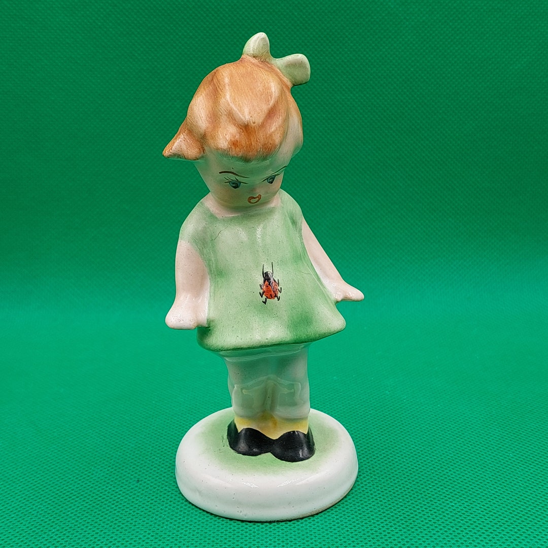 VINTAGE LITTLE GIRL Ceramic Girl With Ladybird Hungarian ...