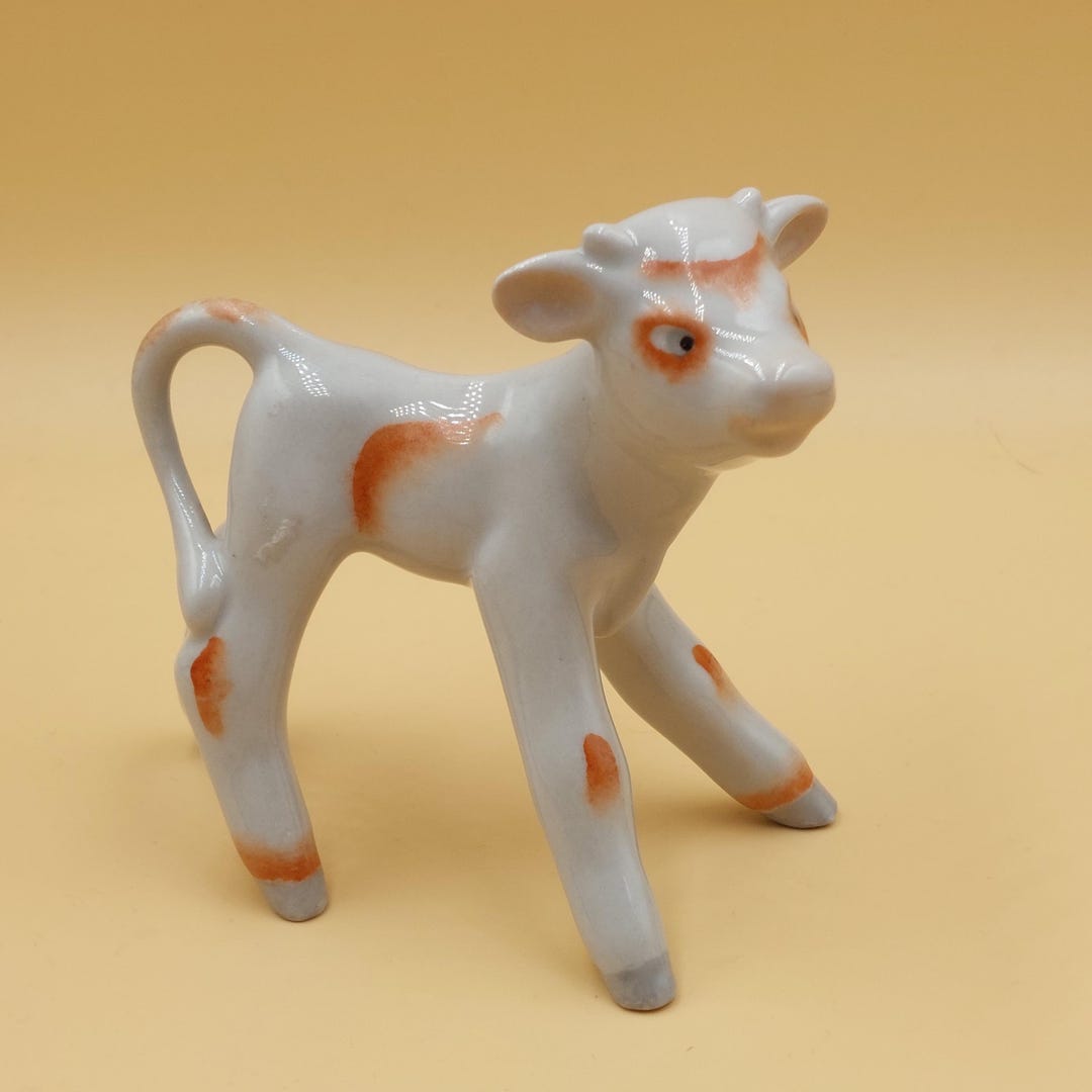 VINTAGE LITTLE CALF- Porcelain Calf, Cow Figurine- Hungarian Kőbányai ...