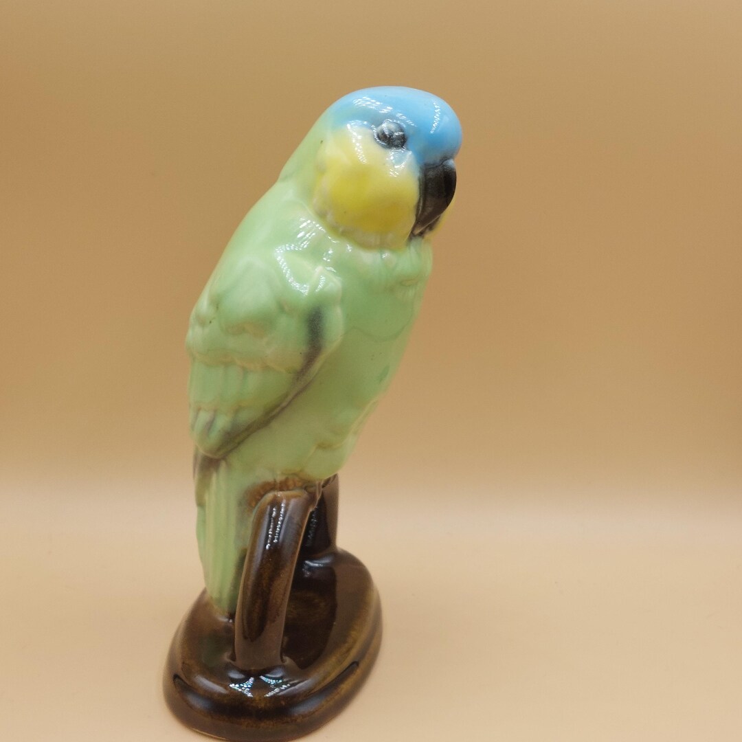 VINTAGE GREEN PARROT- Ceramic Green Parrot Figurine- Romanian Cervit ...