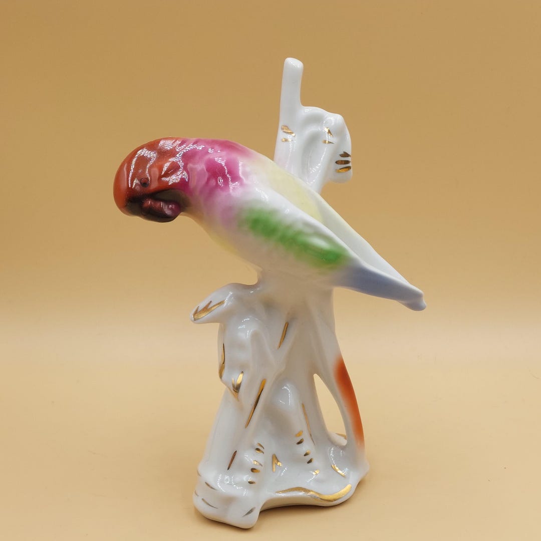 VINTAGE PARROT- Porcelain Colorful Parrot Figurine- Made in Romania ...