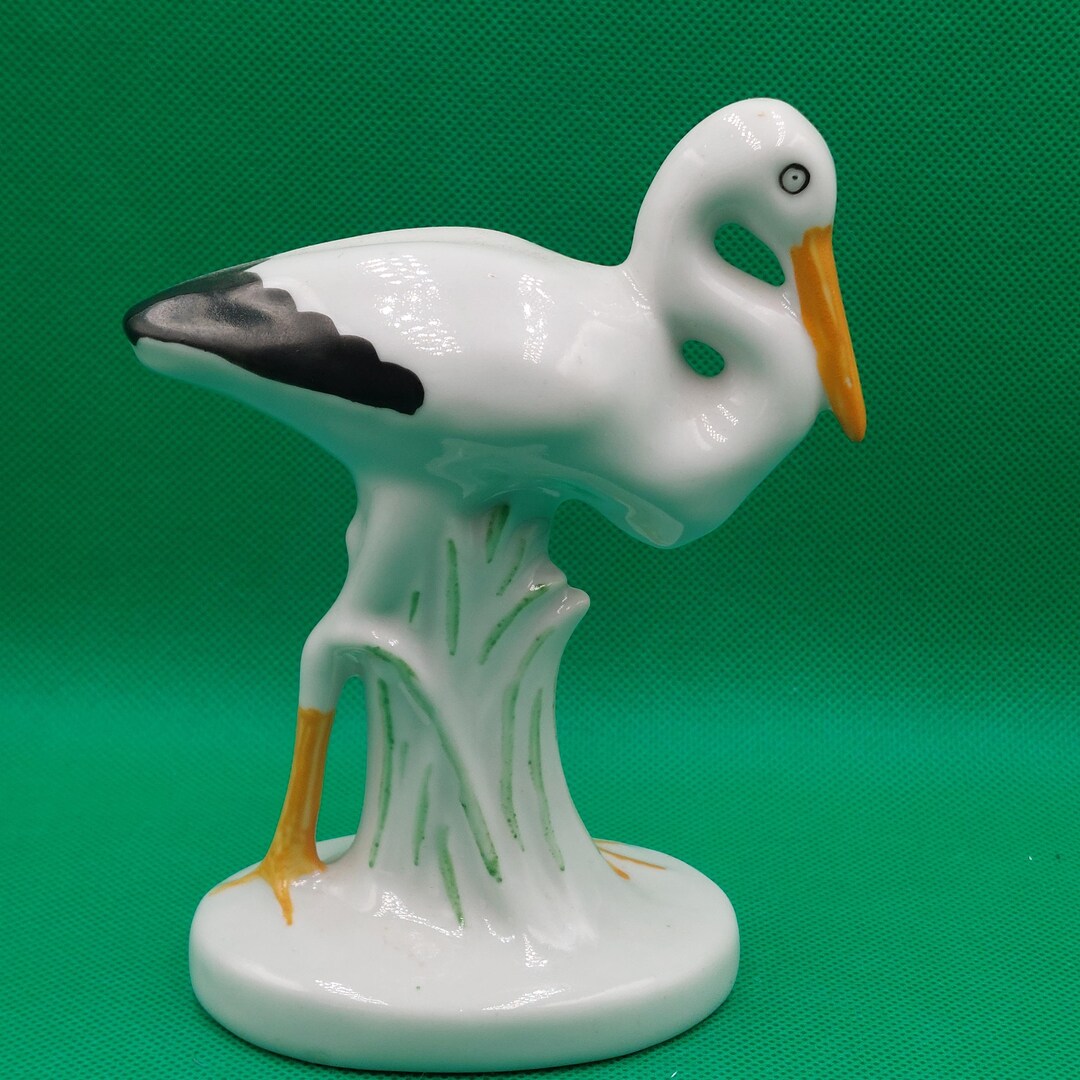VINTAGE STORK- Porcelain Stork Figurine- Arpo Porcelain- Handpainted ...