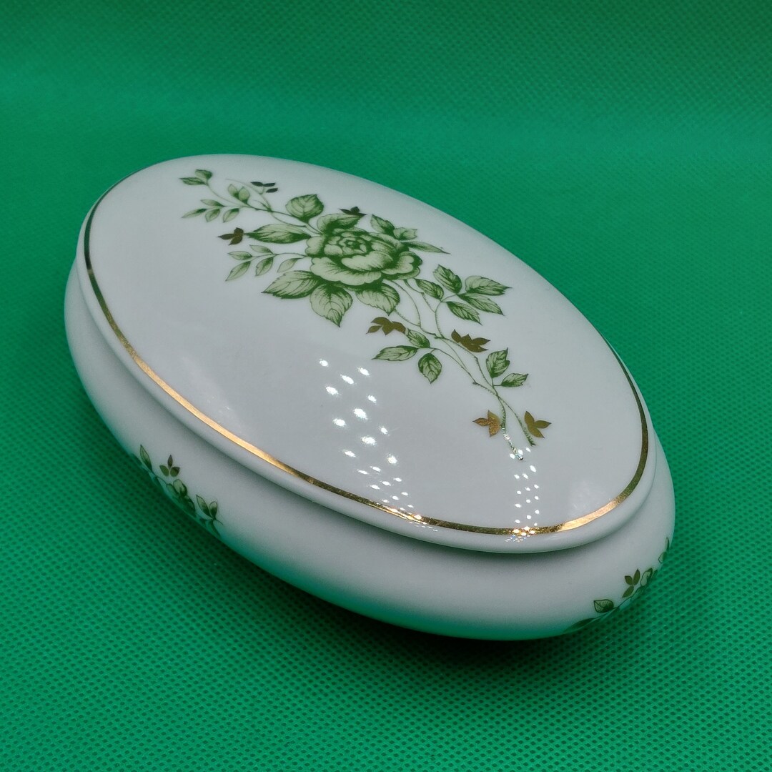 VINTAGE JEWELLERY BOX Porcelain Oval Box With Flowers Hungarian ...