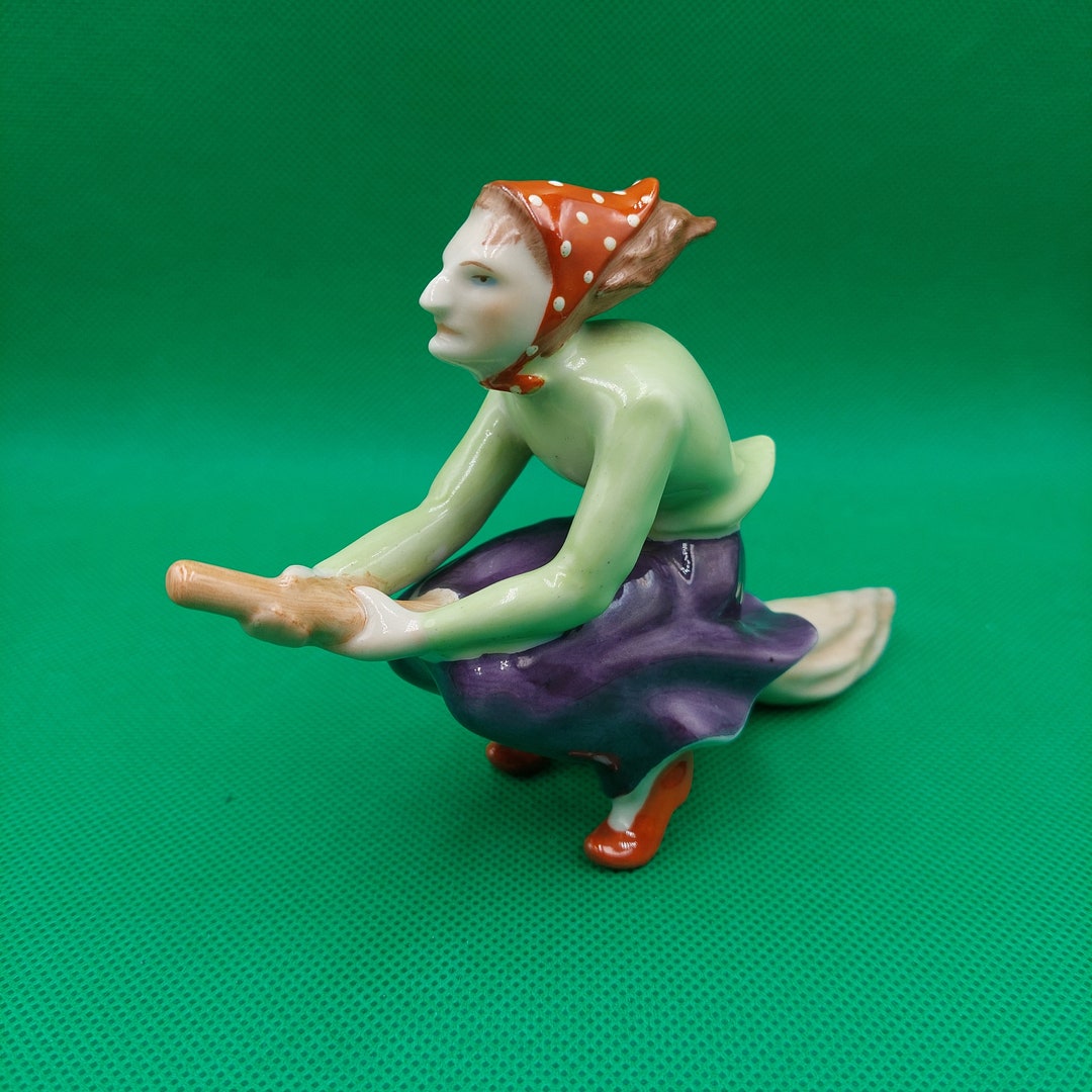 VINTAGE WITCH RIDING Mid-century Porcelain Witch Riding the Broom ...