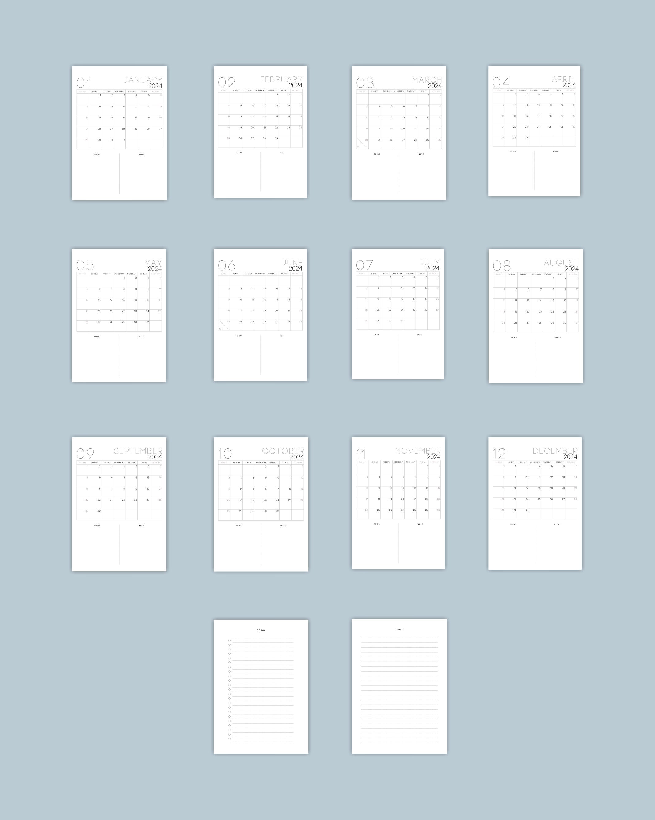 Printable 2024 Monthly Planner Minimalist Planner Instant - Etsy
