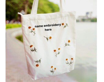 Hand Embroidered Daisy Linen Bag, Cute Small White Daisies Embroidery ...