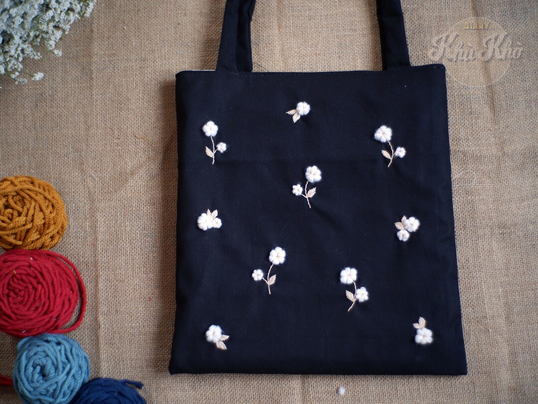 Hand Embroidered Daisy Linen Bag, Cute Small Daisies Embroidery Market ...